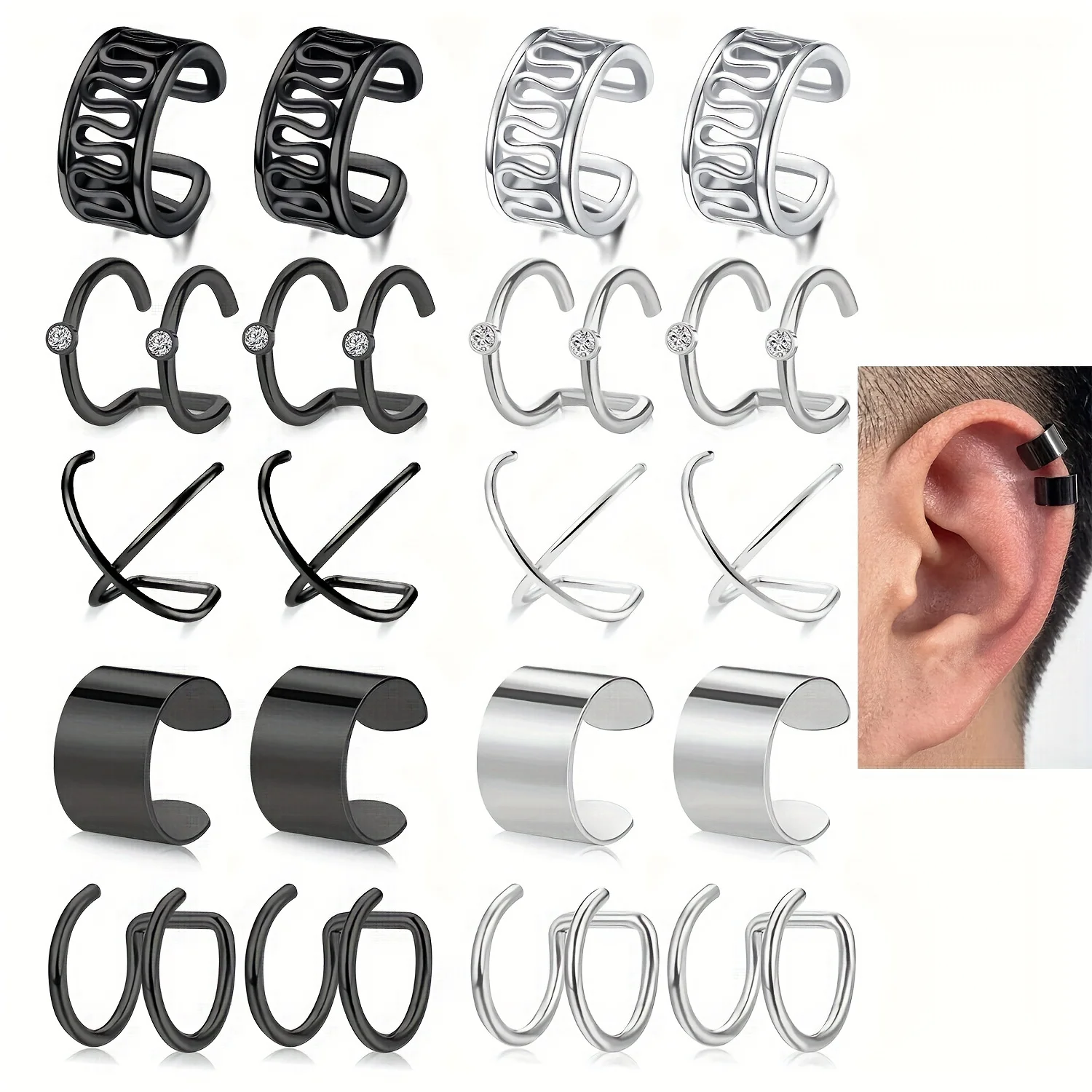 1Pairs-5Pairs-Stainless-Steel-Ear-Cuffs-Fake-Earrings-Helix-Cartilage ...