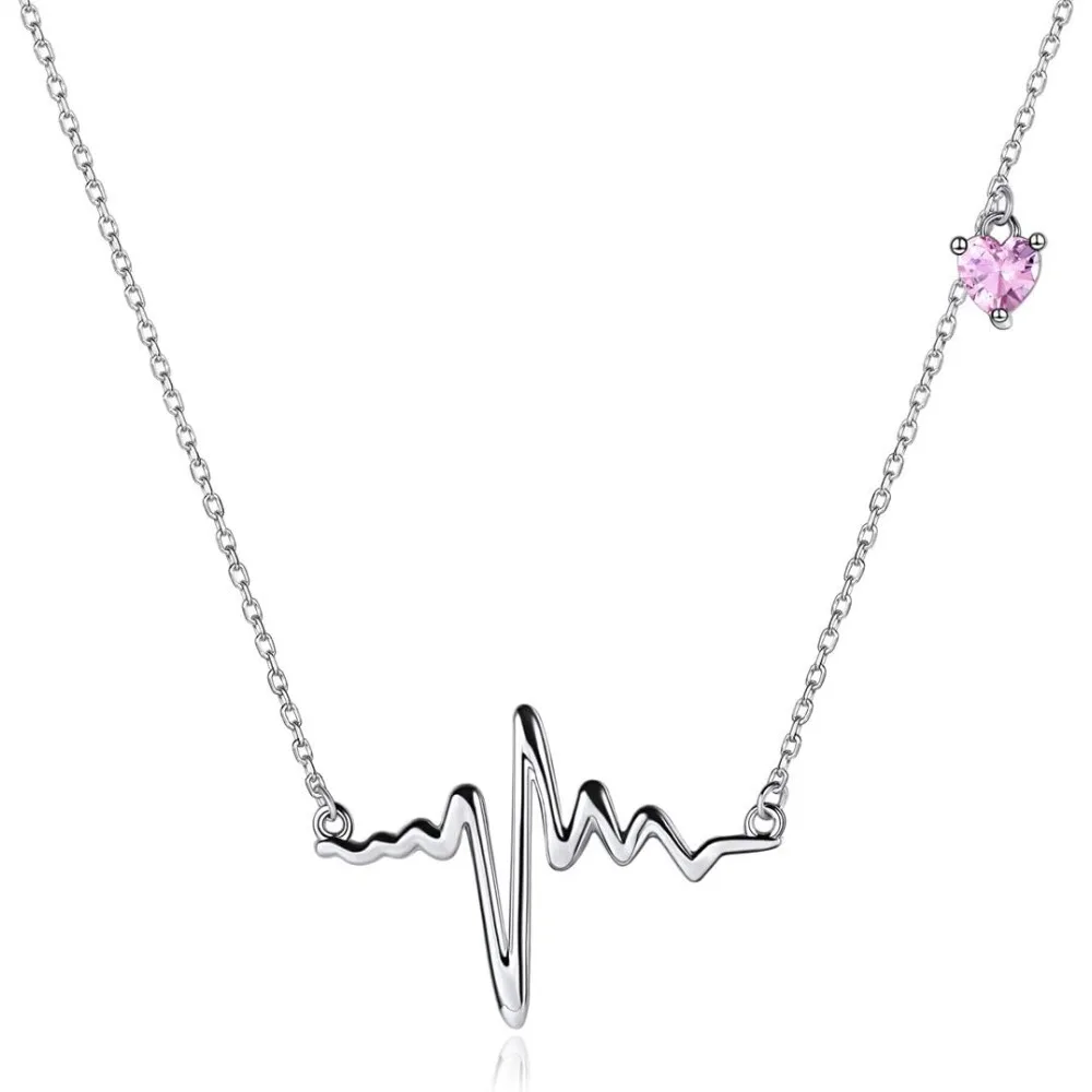 Heartbeat-Necklace-with-Pink-Crystals-Love-Heart-925-Sterling-Silver ...
