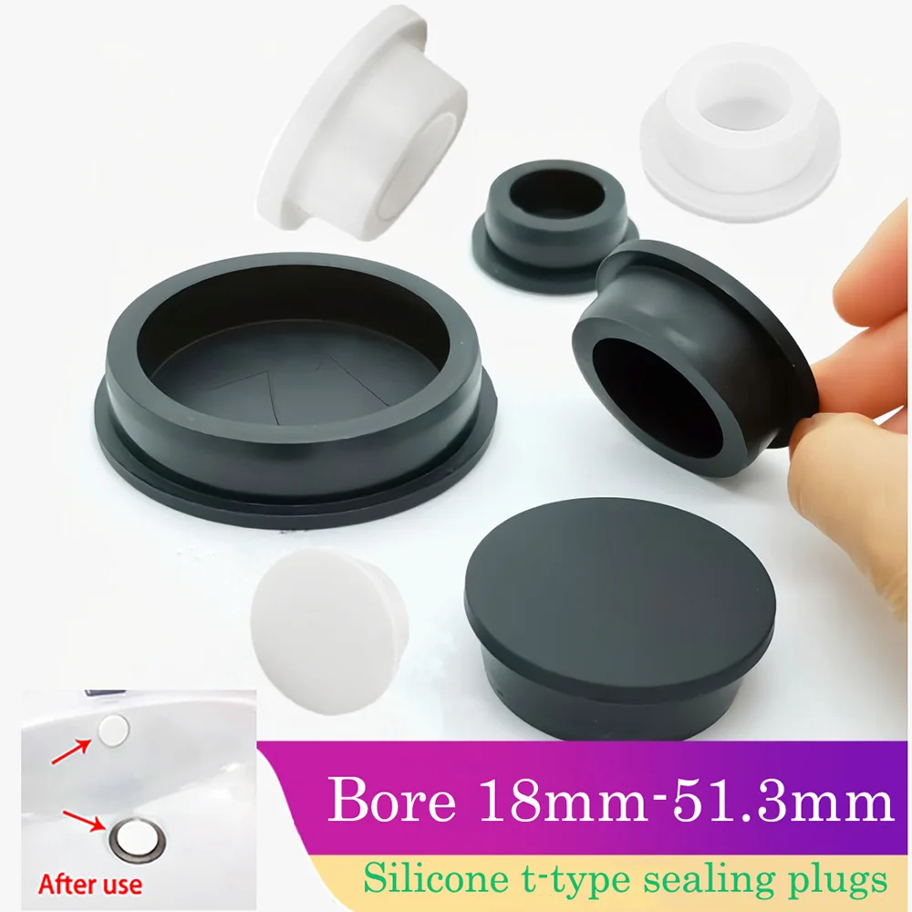Bore 18mm-51.3mm T-type Plug Hollow Silicone Rubber Hole Caps Black ...