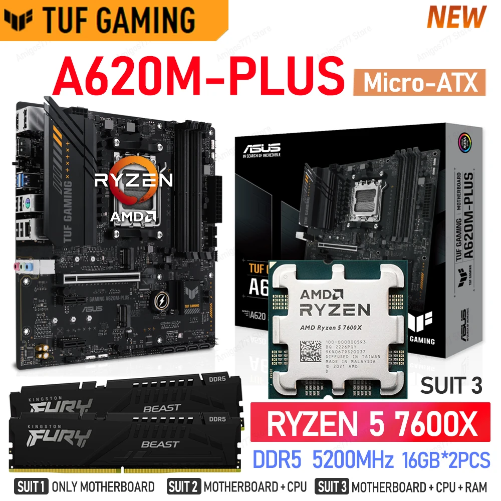 ASUS TUF GAMING A620M PLUS AMD A620 AM5 Mainboard + CPU R5 7600X With ...