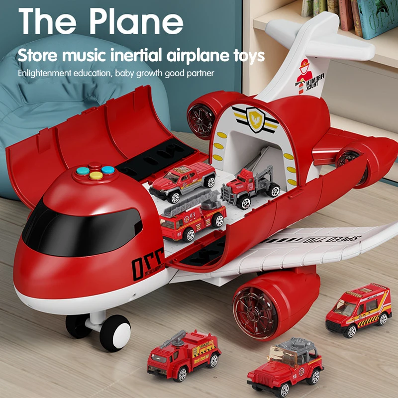 Large Airplane Model With Lightds Inertia Police Car Kids Storage ...