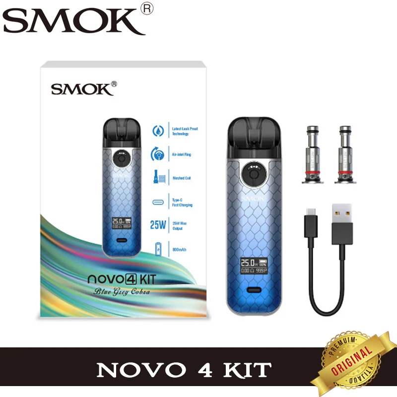 Original SMOK Novo 4 Kit 800mAh Battery 25W Vape with 2ML Novo 4 Pod ...