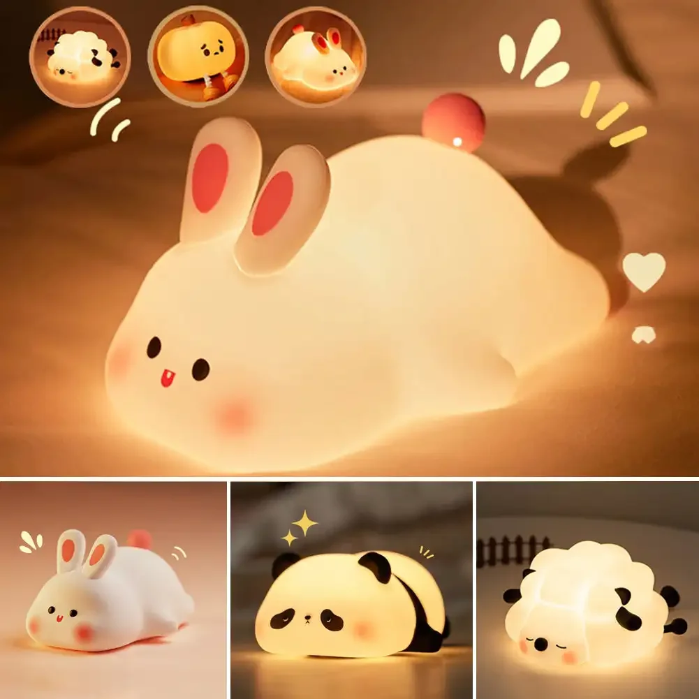 LED-Night-Lights-Cute-Sheep-Panda-Rabbit-Silicone-Lamp-USB-Rechargeable ...