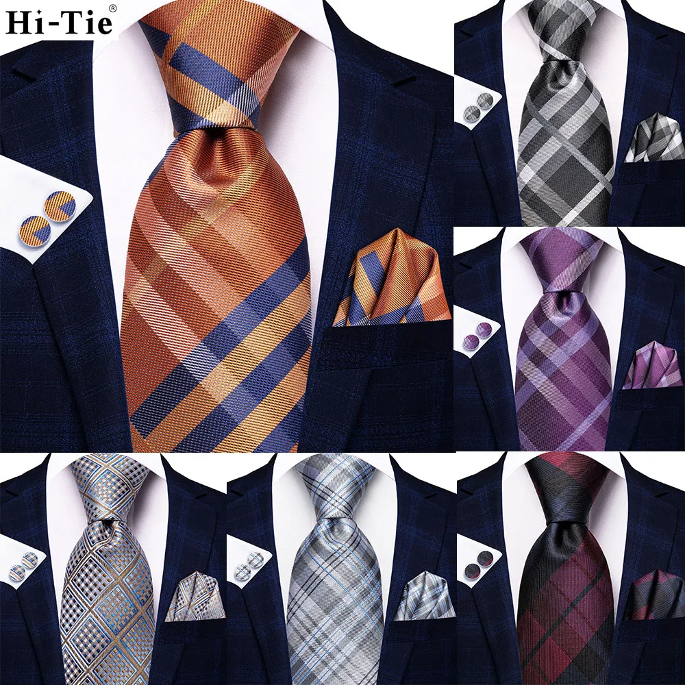 Gravatas-de-seda-xadrez-laranja-bule-paisley-para-homens-handky ...