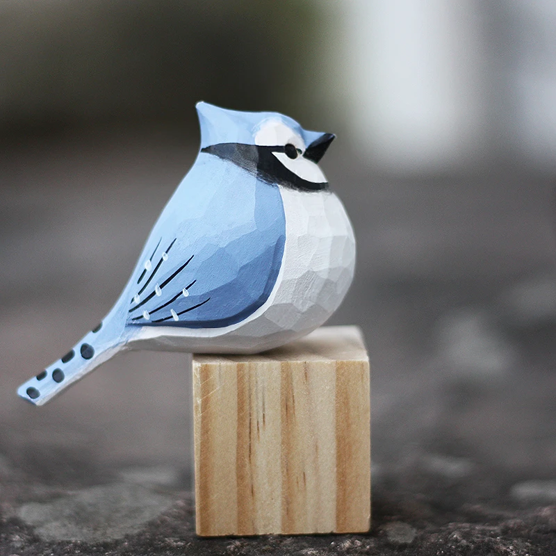 Wood Carving Blue Jay Handmade Natural Solid Wood Bird Desktop ...