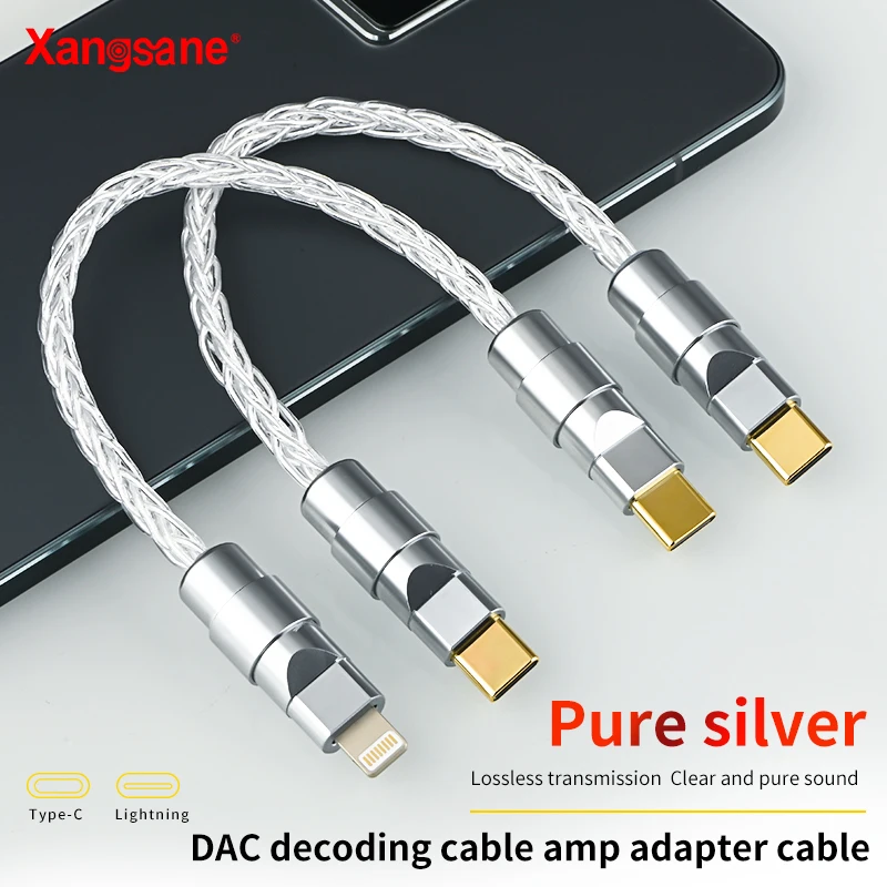 Xangsane-cable-de-audio-lightning-a-tipo-C-de-plata-esterlina-de-15cm ...