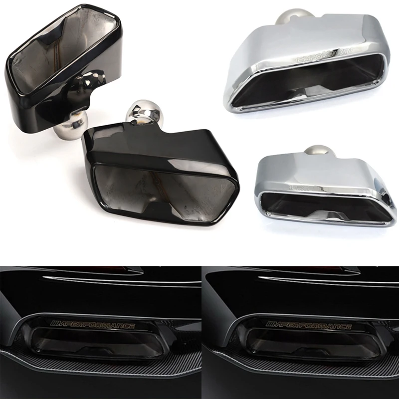 Pair Modified Square Car Exhaust Systems Rear Exhaust Tip Muffler Tail ...