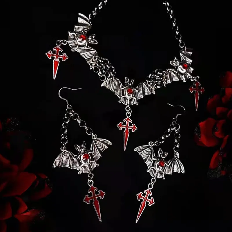 Gothic-Vampire-Bat-Necklace-Set-Bloody-Red-Crystals-Fashion-Punk ...