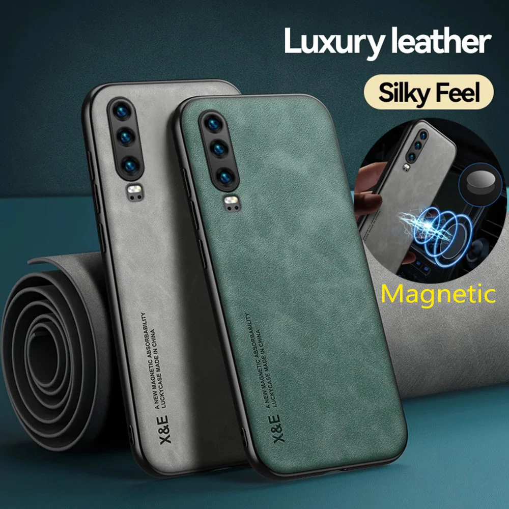 Magnetic Sheepskin Leather Phone Case Huawei P30 Lite P20 P40 P50 Pro ...