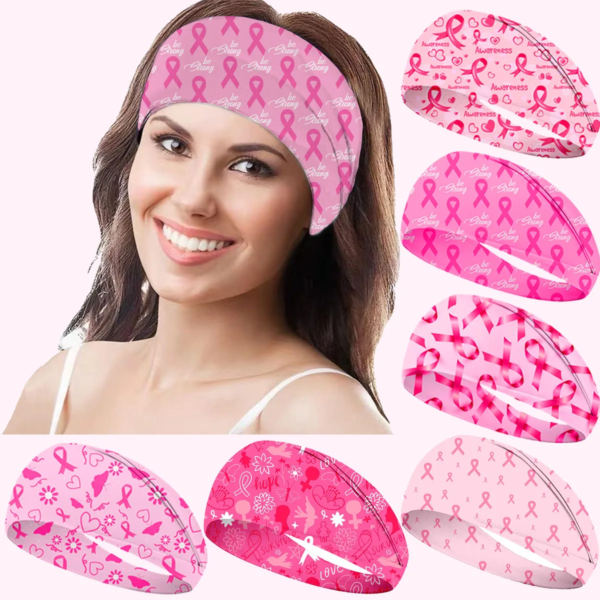 Breast-Cancer-Awareness-Headbands-For-Women-Pink-Ribbon-Elastic-Wide ...