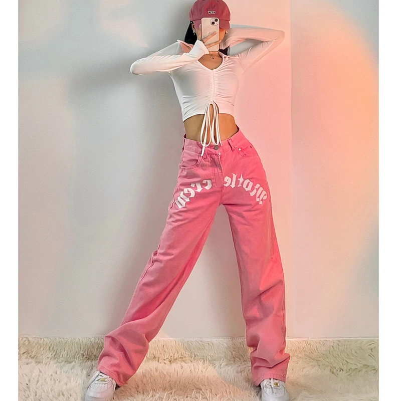 Moda-cal-as-cor-de-rosa-menina-quente-impresso-cal-as-de-brim-das ...