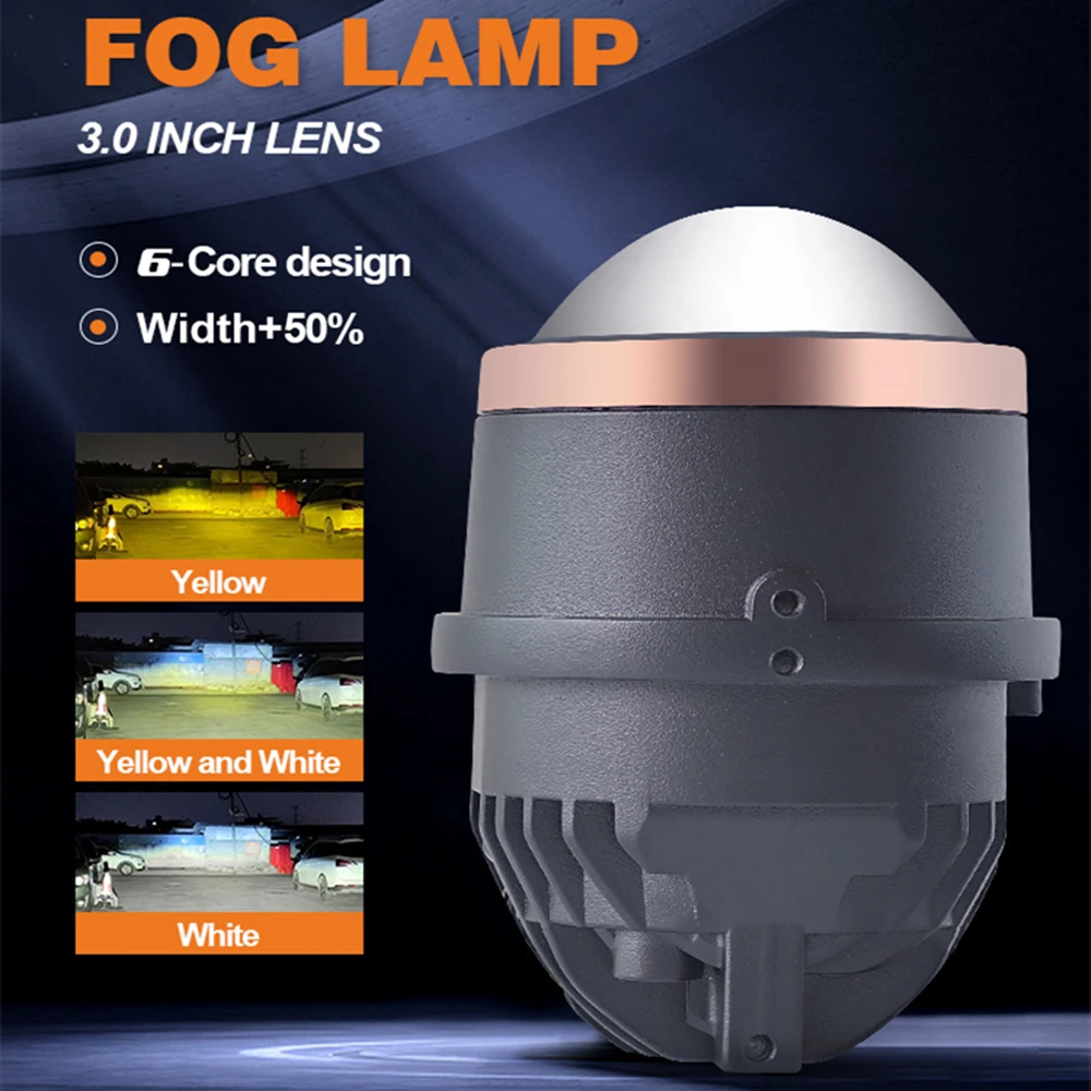 Car Fog Light Bi LED Projector Lenses 12V 70W 6000K 3000K Fog Driving ...