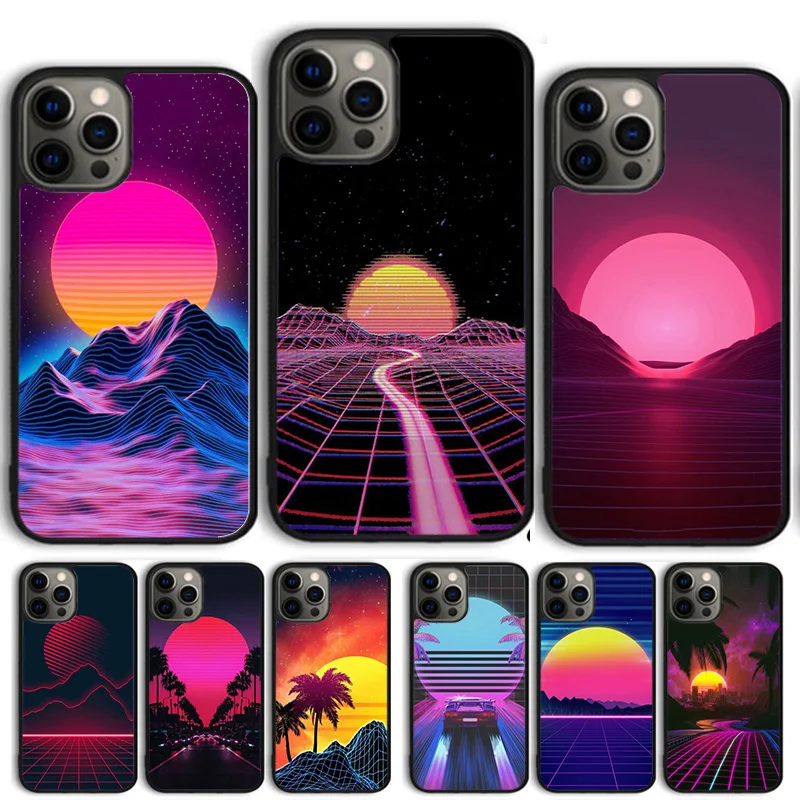 Synthwave Sun Neon 80's Coque Shell para iPhone 17 Air 15 16 14 13 12 ...