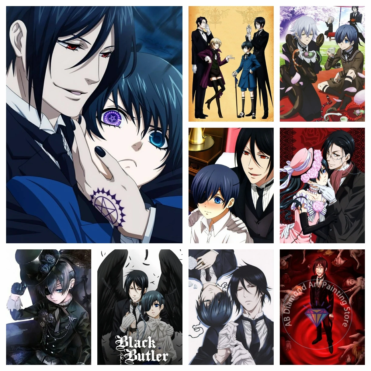 Black Butler 5D DIY AB Diamond Painting Sebastian Japanese Anime ...