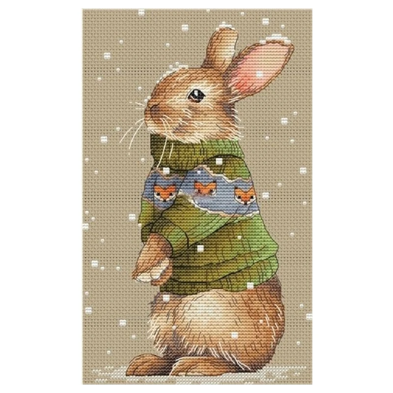 Cute-Cartoon-Sweater-Animal-Series-Rabbit-Cross-Stitch-Kit-18ct-14ct ...