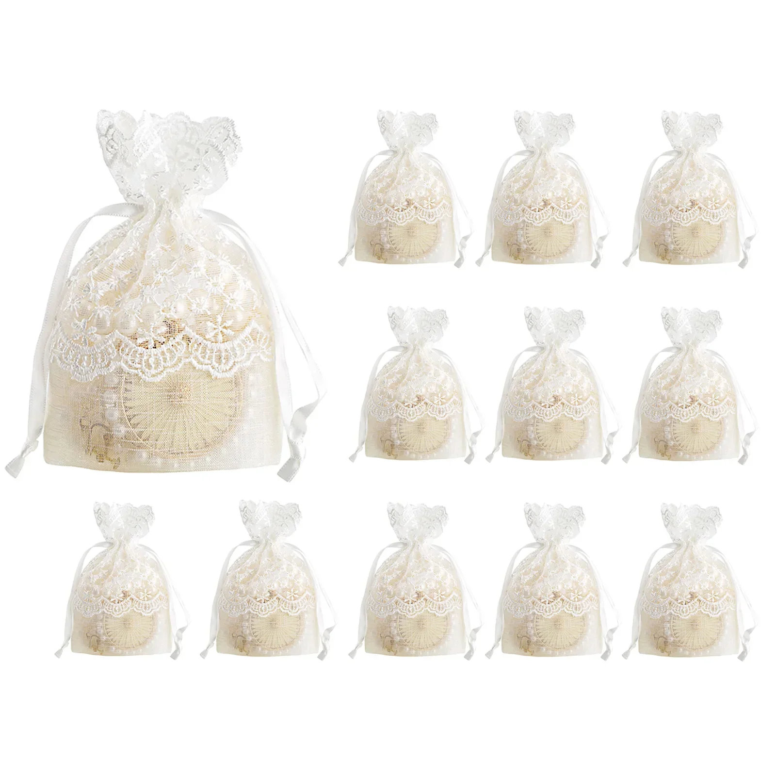 Starry Lace Gift Bag Party Wedding Christmas Jewelry 12pcs White Slub ...