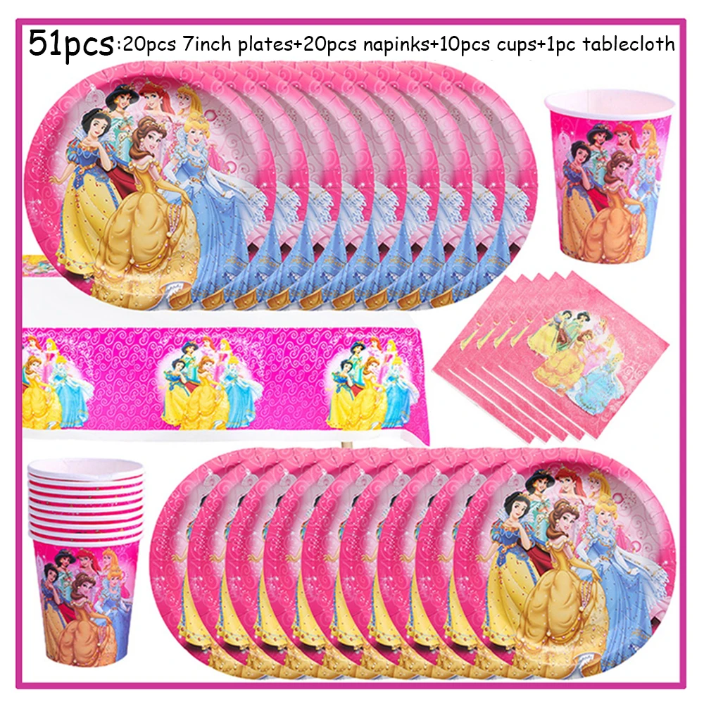 Suministros de decoración para fiestas de cumpleaños de princesas de Disney, platos de papel ...