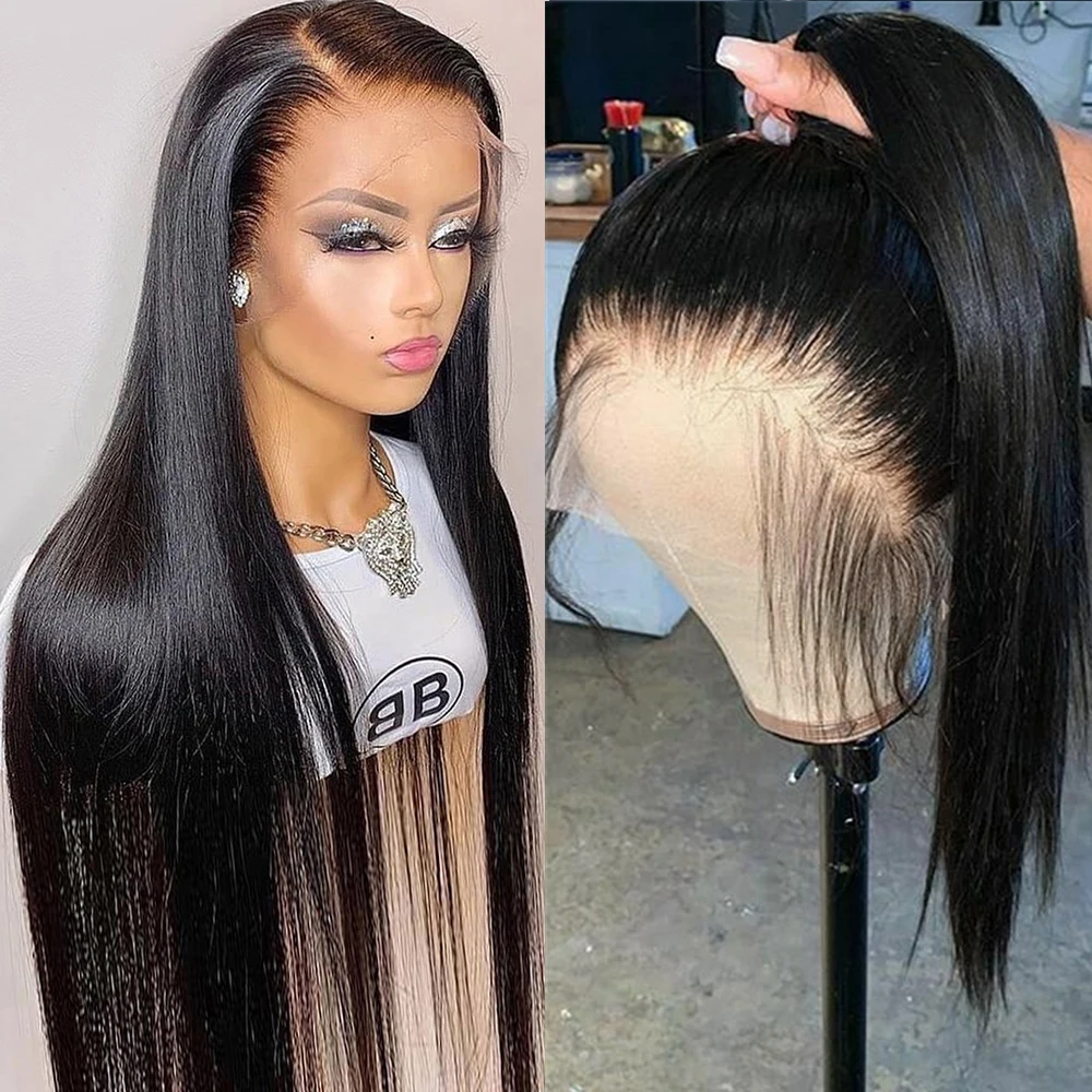 30inch Straight Transparent Lace Front Human Hair Wigs For Women Brazilian 360 Lace Frontal Wig ...