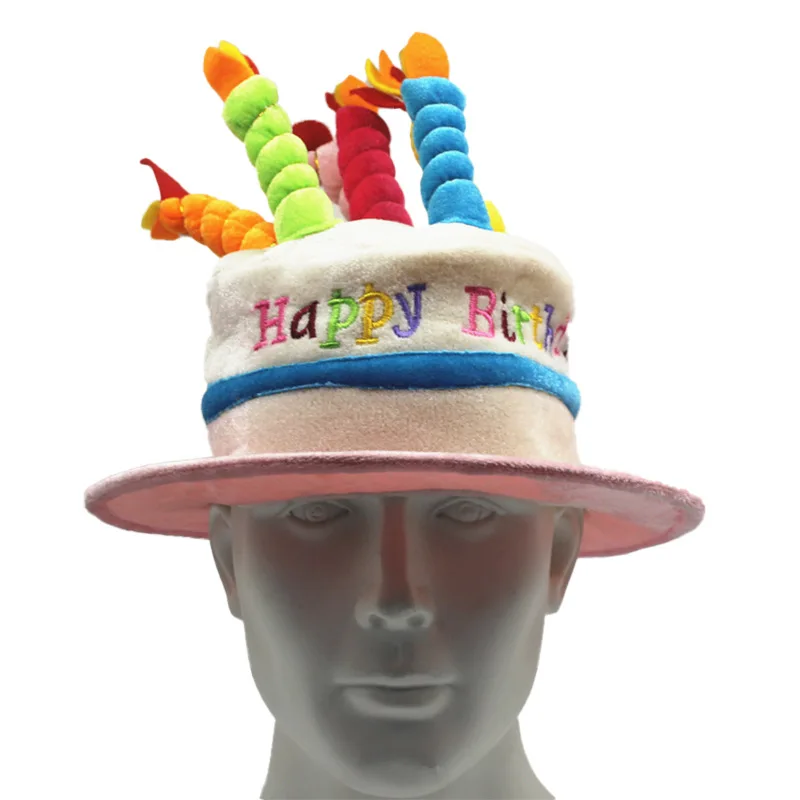 Men-Women-Plush-Happy-Birthday-Cake-Hat-with-5-Multicolor-Candles-Fancy ...