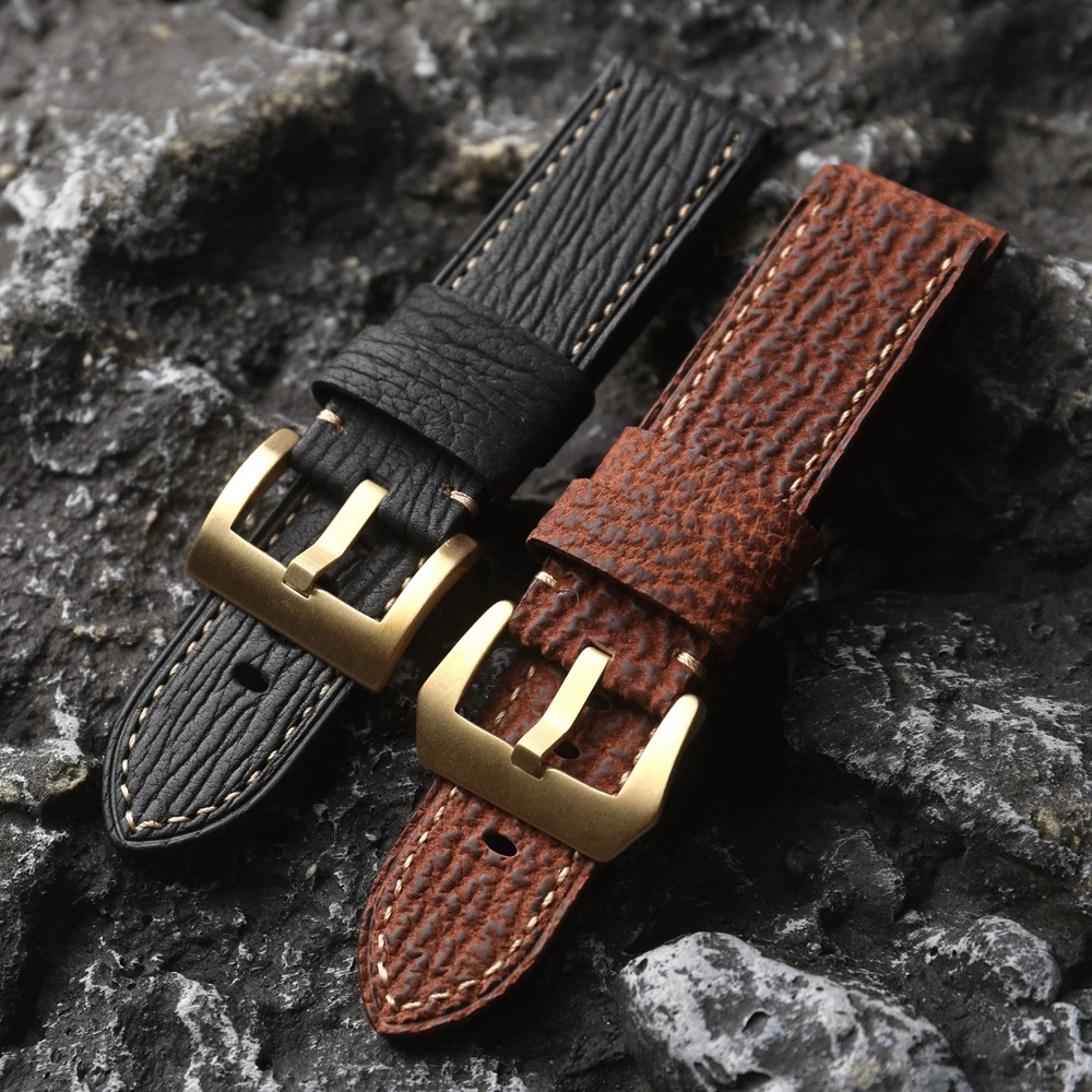 Handmade Sharkskin Strap, 20 22 24MM Brown Chestnut Leather Strap ...