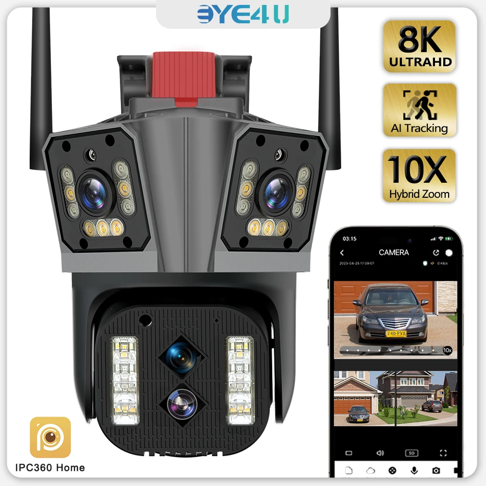 16MP-8K-IP-Camera-10X-Zoom-Outdoor-Three-Screen-Four-Lens-Video ...