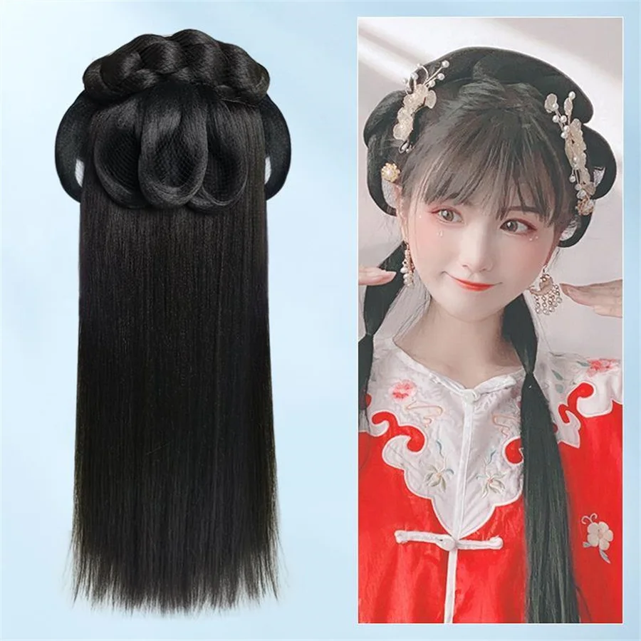 Chinese Ancient Wig Women Traditional Hanfu Synthetic Wigs Headdress ...