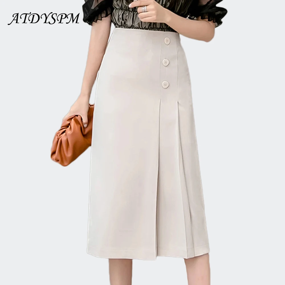 Saias-Linha-A-de-cintura-alta-feminina-Moda-coreana-Vintage-Casual ...