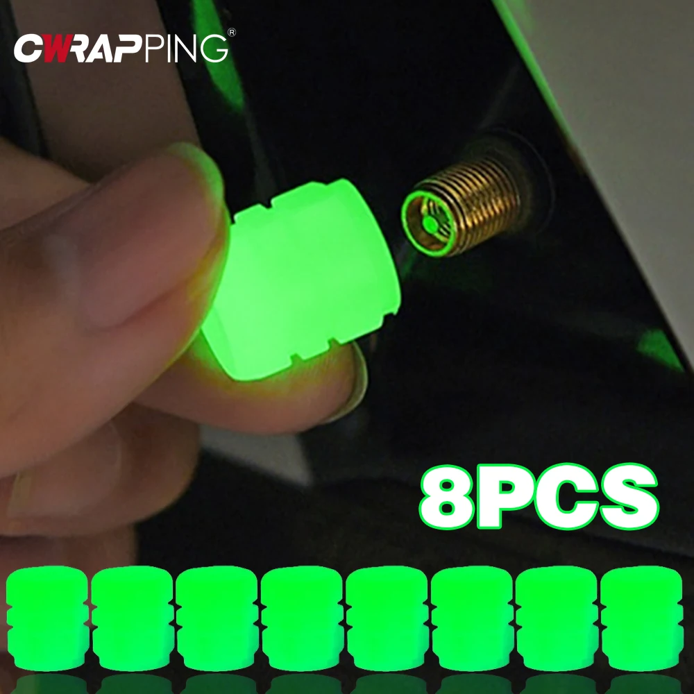 8PCS-Car-Luminous-Tire-Valve-Caps-Fluorescent-Green-Night-Glowing ...
