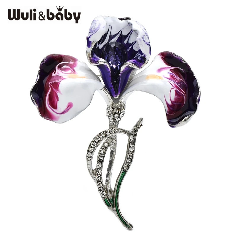 Wuli&baby Enamel Orchid Flower Brooches Rhinestone Elegant Plants ...