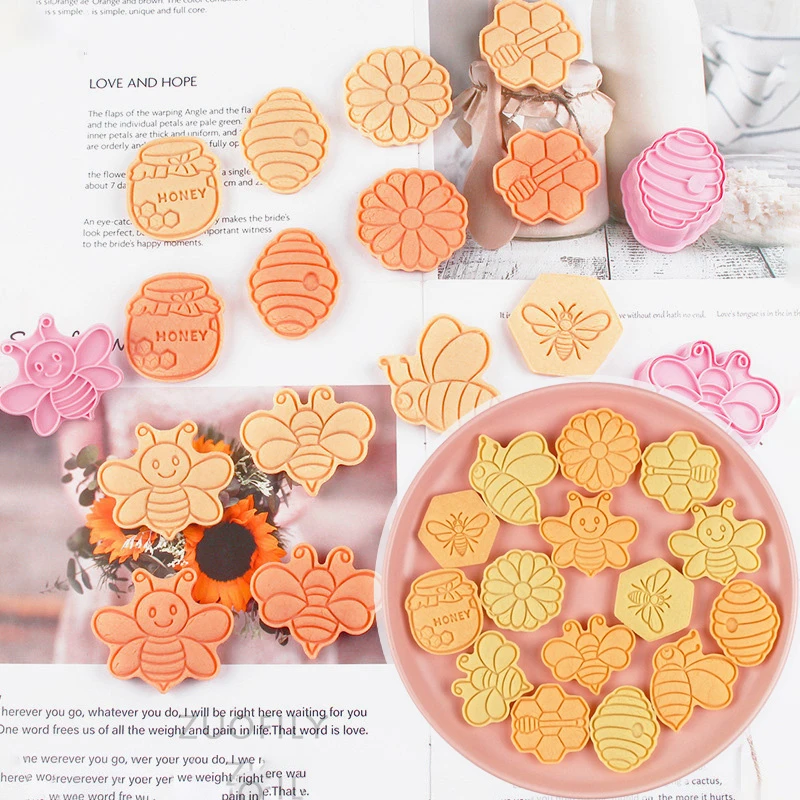 8pcs/set Cartoon Bee Cookie Embosser Stamp 3d Bee Festival Honey ...