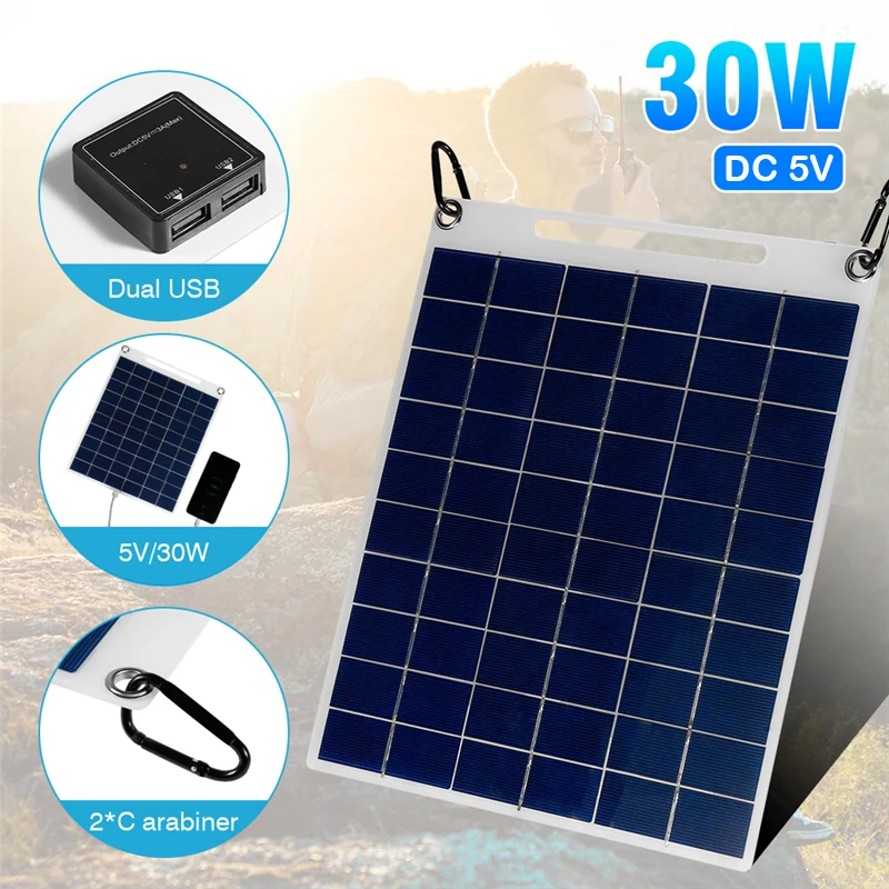 30W-Solar-Panel-5V-Dual-USB-Solar-Power-Bank-Waterproof-Portable-Solar ...