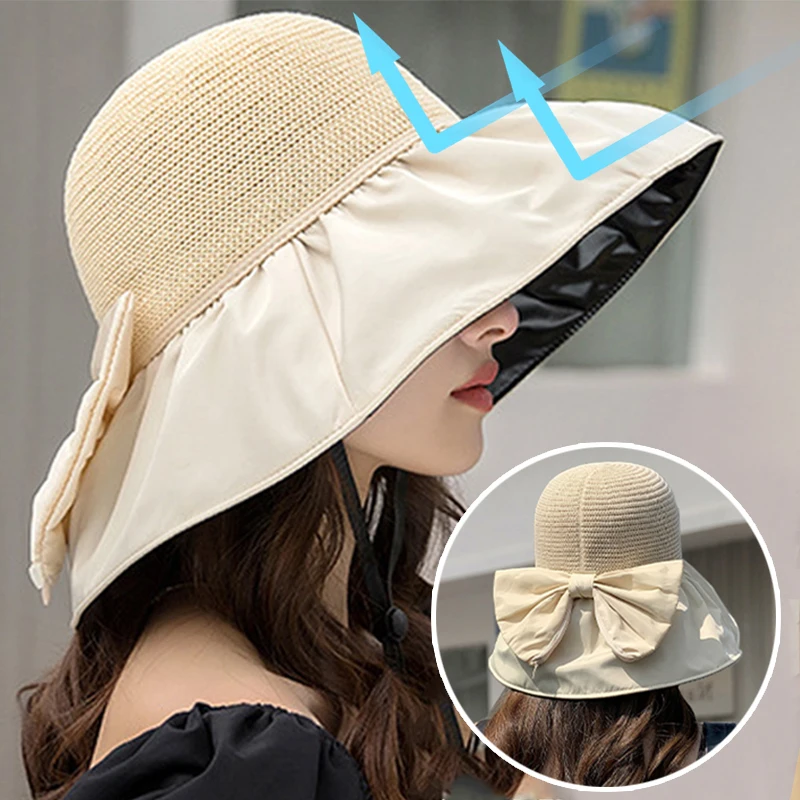 Straw-Sun-Protection-Hat-Women-Wide-Brim-Sun-Visor-Foldable-Hat-Spring ...