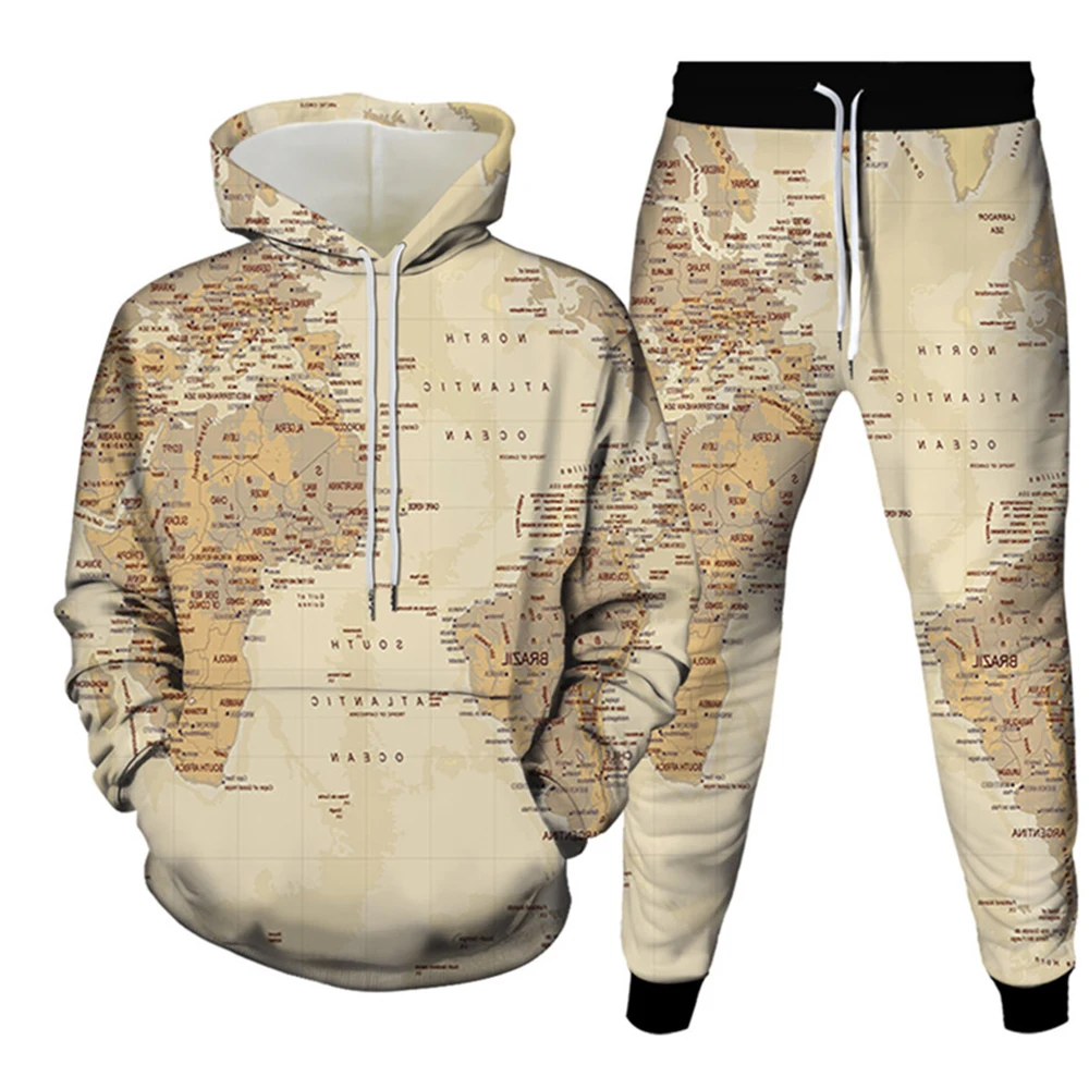 World-Map-3D-Print-Men-Women-vintage-Tracksuit-Sets-Casual-Hoodie-And ...
