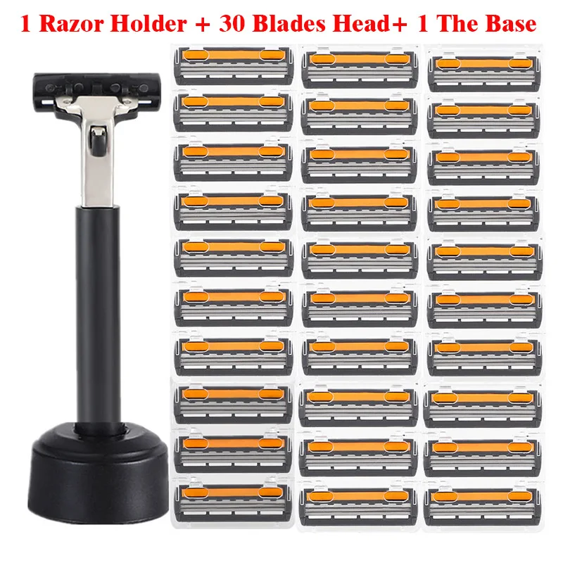 3-Layers Safety Razor Shaver(1 Razor Holder + 30 Blades Head+ 1 The ...