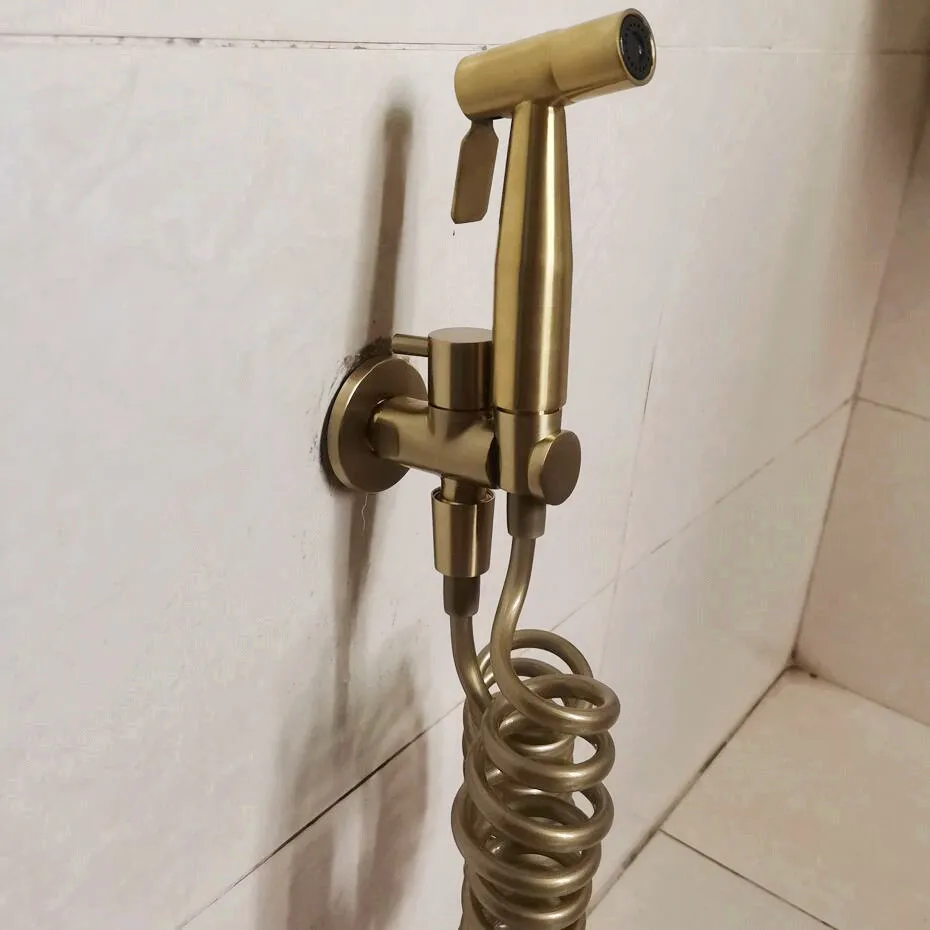 Brushed-Gold-Bidet-Sprayer-Solid-Brass-Valve-Handheld-Toilet-Douche-kit ...