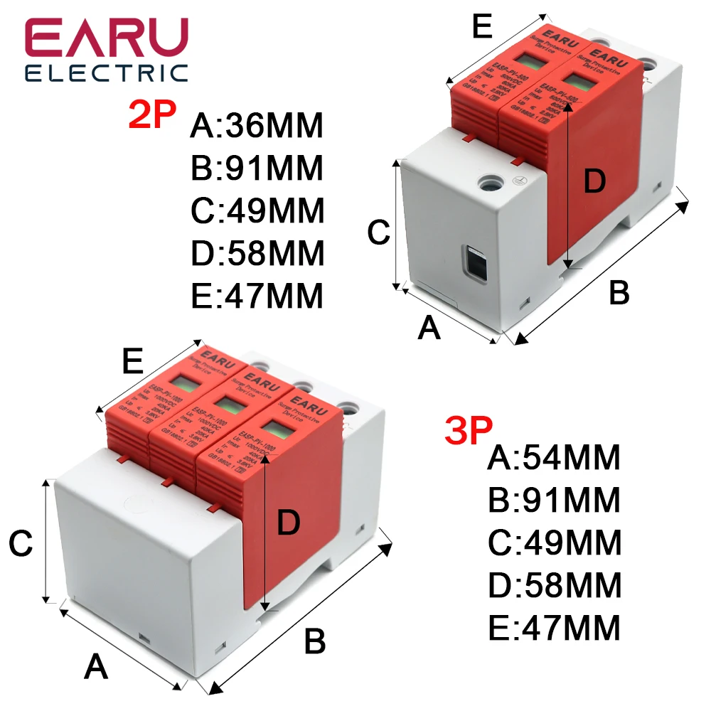 Earu EASPD-PV SPD surge protection device low voltage lightning arrester for homes 2P 3P surge ...