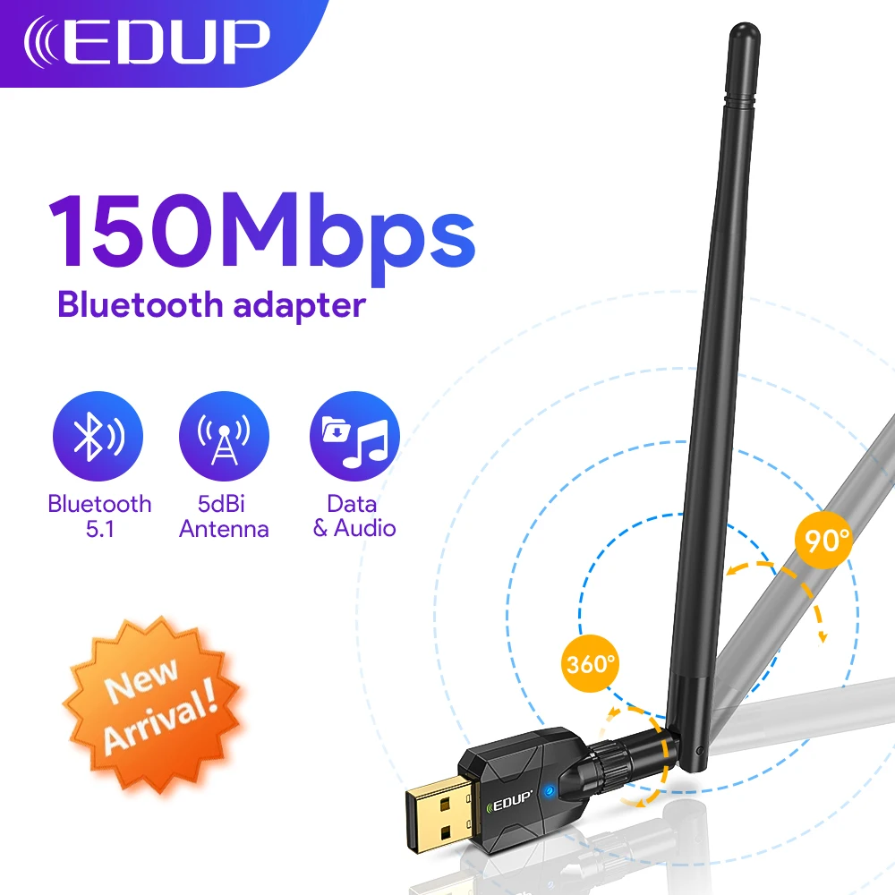 EDUP 150M USB Bluetooth Adapter 2.4GHz Ultra Fast Wireless Bluetooth 5. ...