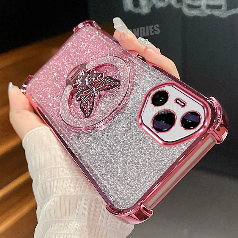 Butterfly Glitter Silicone Case - Plating Design Shockproof Back Cover ...