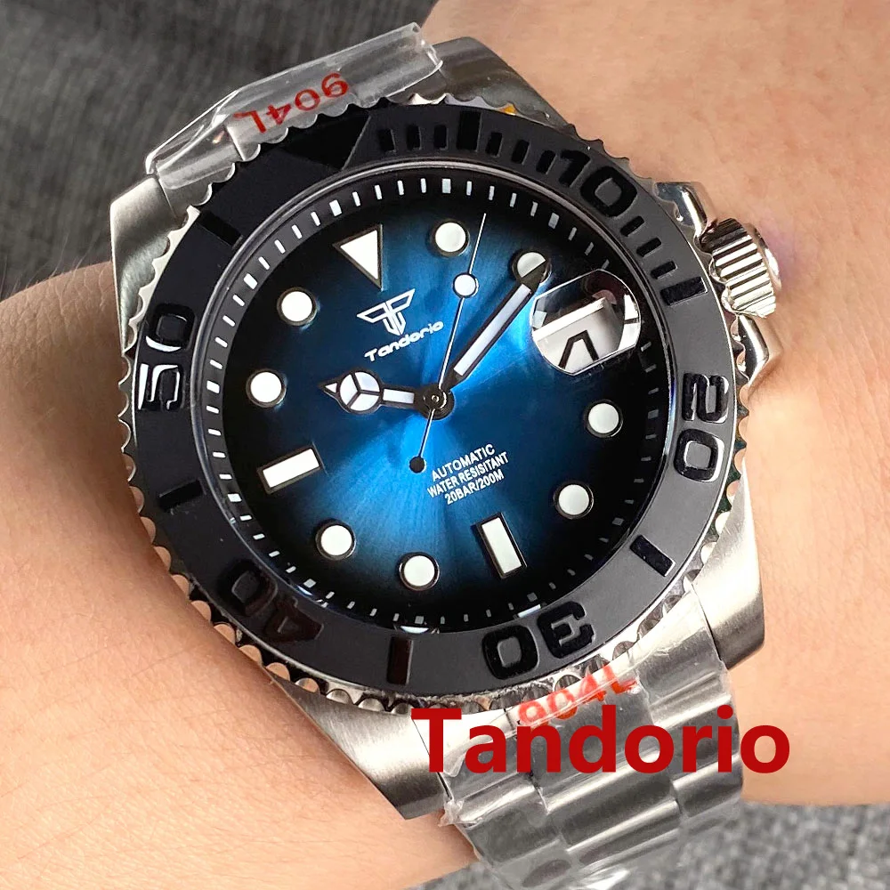 40mm Tandorio NH35A Men Watch Sunburst Red/Blue/Green Sapphire Crystal ...
