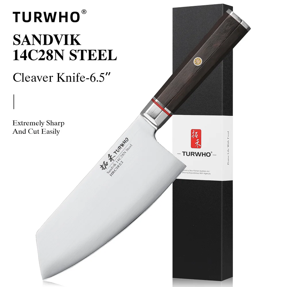 TURWHO-6-5-Sandvik-14C28N-Stainless-Steel-Cleaver-Knife-Cooking-Meat ...
