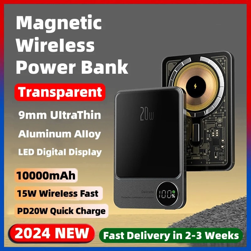 10000mAh-Transparent-Magnetic-Power-Bank-15W-Wireless-Fast-Charger-For ...