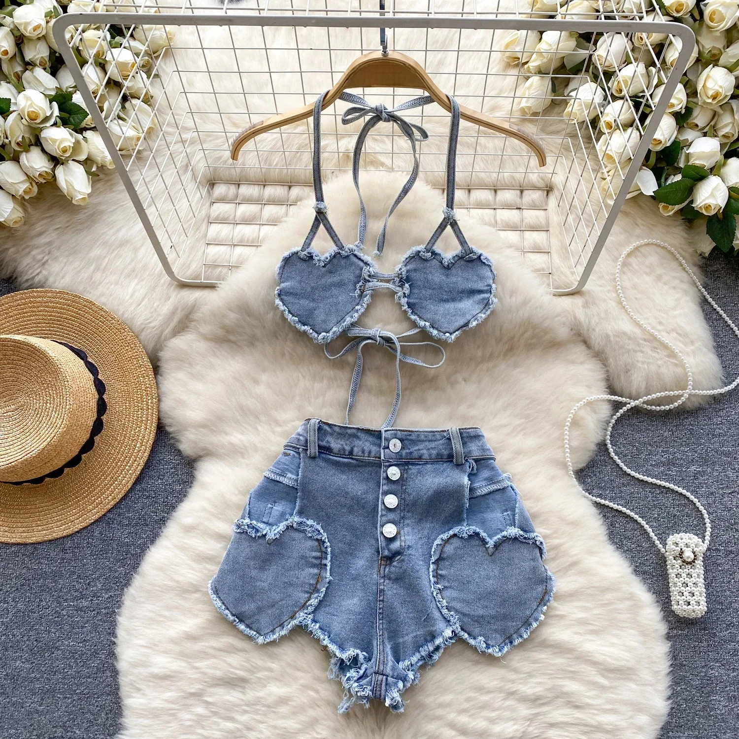 Hotsweet-Casual-Sexy-Women-s-Denim-Set-Halter-Strap-Love-Backless-Bra ...
