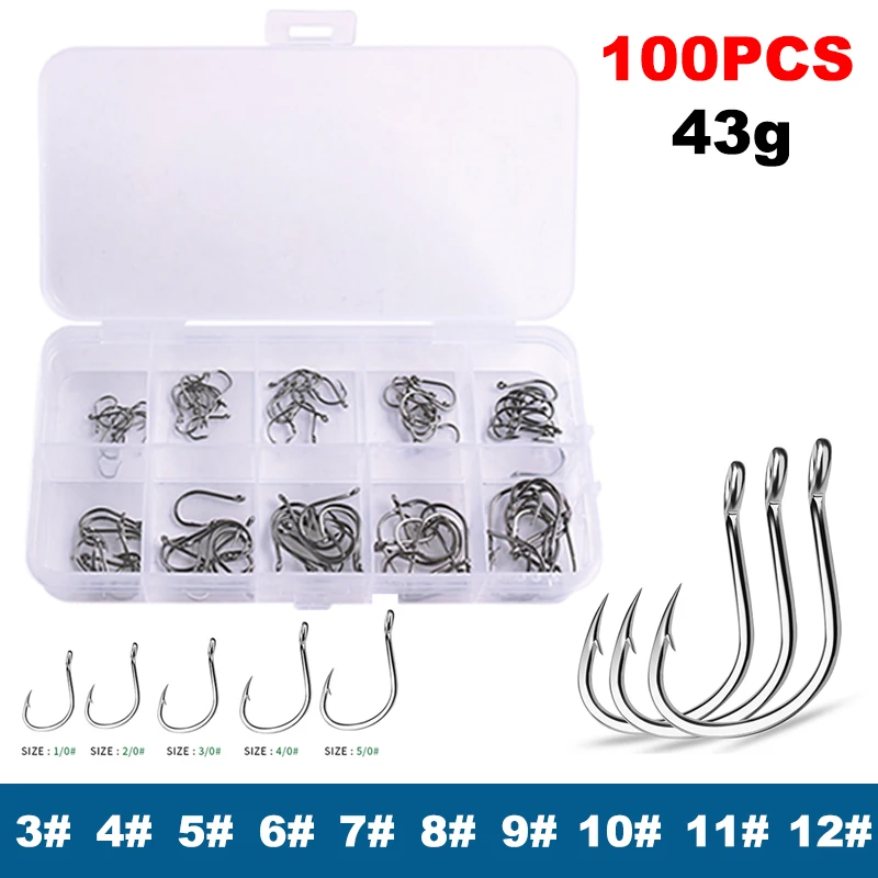 100Pcs-Fishing-Hooks-Set-Carbon-Steel-Single-Circle-Fly-Fishing-Lures ...