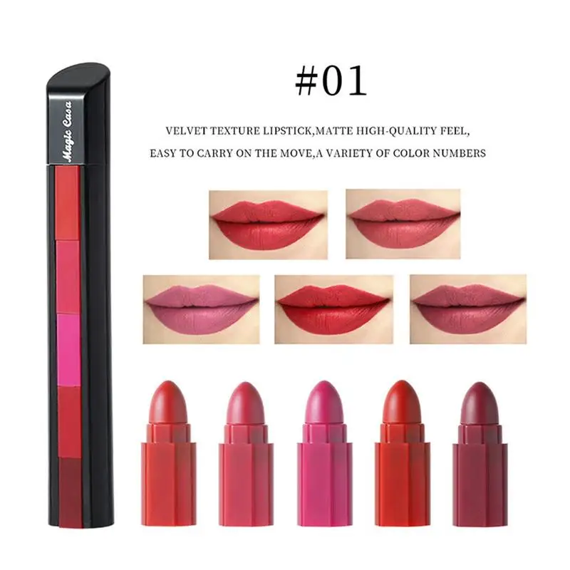 5-In-1-Matte-Lipstick-Kit-Combo-Strip-Velvet-Lip-Gloss-Sexy-Red-Lip ...
