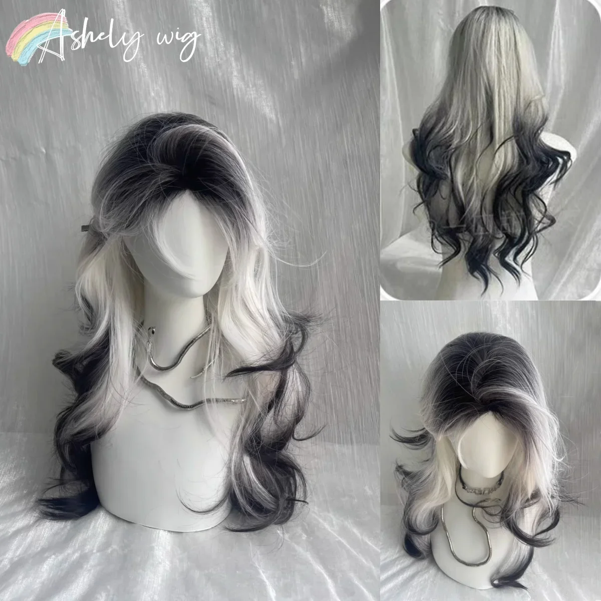 Ombre-Wig-White-and-Black-Fade-Hair-Long-Wavy-Cosplay-Wigs-for-Women ...