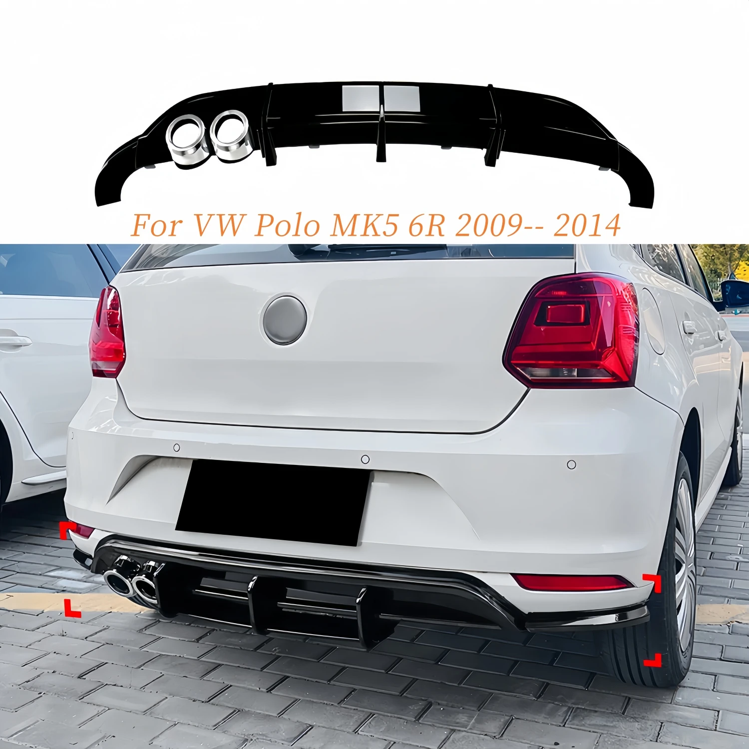 Glossy-Black-Car-Rear-Bumper-Diffuser-For-VW-Polo-MK5-6R-2009-2010-2011 ...