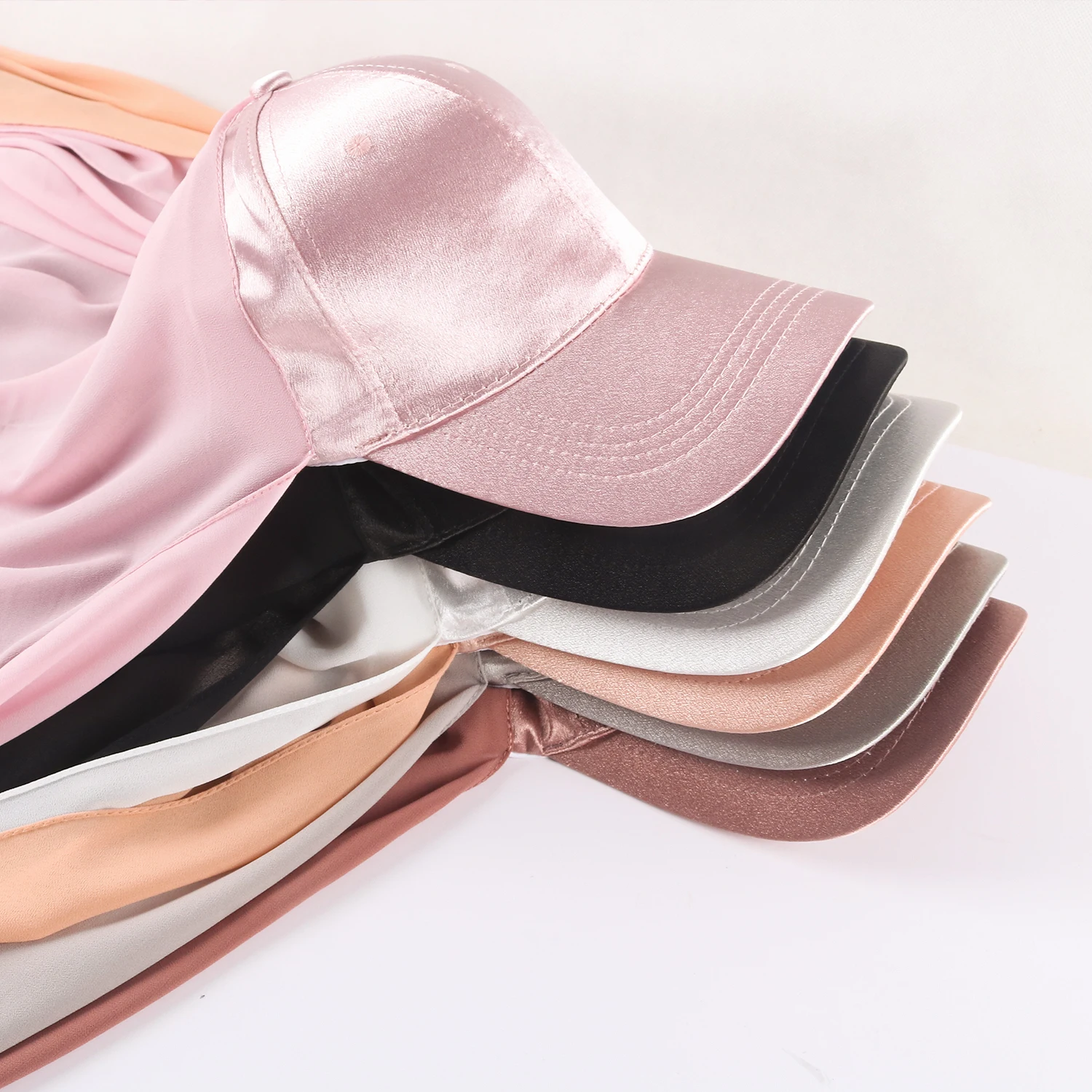 Musilm Women Satin Silk Baseball Cap with Chiffon Hijab Silk Baseball ...
