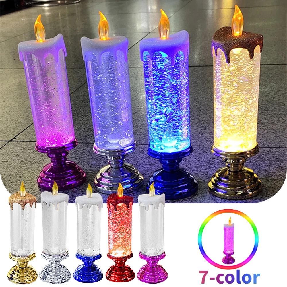 Fantasy LED Candle Lights 7 color Gradient Crystal Electronic Candle ...