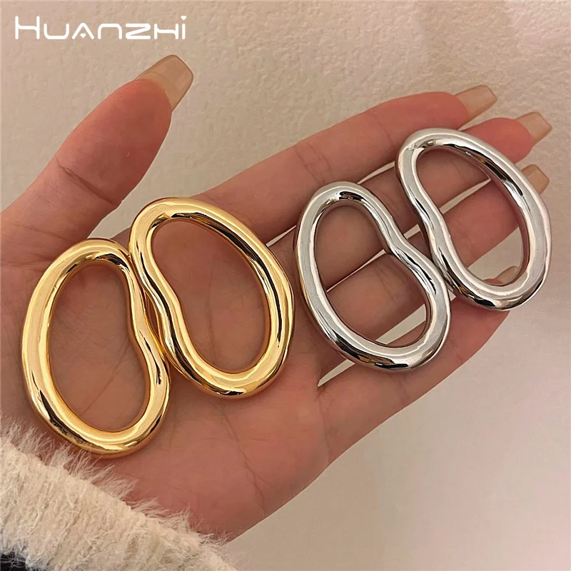 HUANZHI-New-Metal-Smooth-Large-Oval-Hollow-Earrings-for-Women-Girls ...