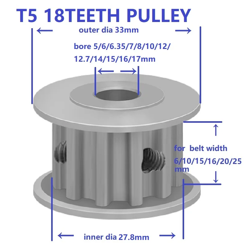 T5-18Teeth-Belt-Pulley-Synchronous-Wheel-Timing-Belt-Width-10-15-20 ...